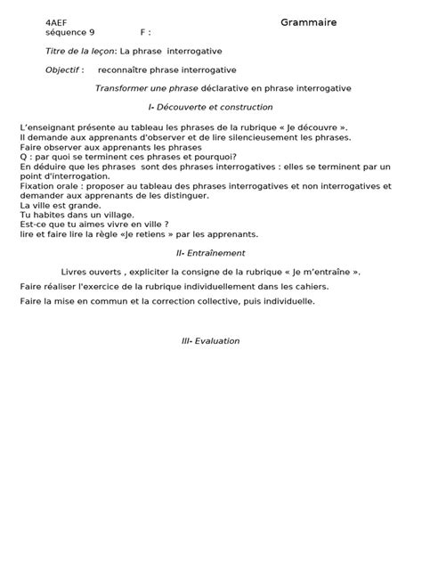 4aef Grammaire Séquence 9 F Pdf