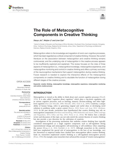 Pdf The Role Of Metacognitive Components In Creative Thinking
