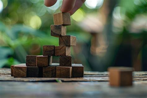 Premium Photo Wood Cube Stacking For Business Growth And Management Concept