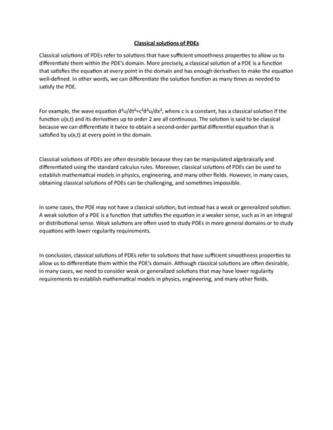 Classical Solutions Of Pdes More Precisely A Classical Solution Of A Pde Is A Function That