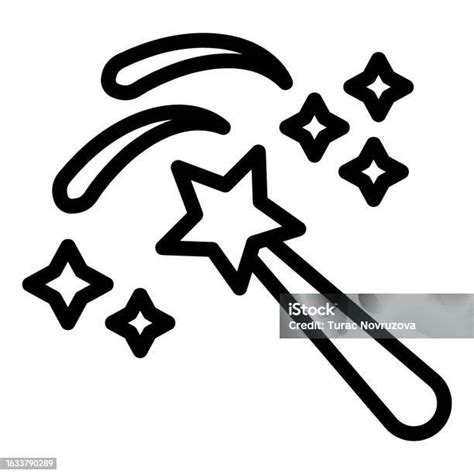 마술 지팡이 라인 아이콘입니다 별과 반짝임이 있는 요정 막대기 축제 이벤트 및 쇼 벡터 디자인 개념 흰색 사용 및 앱에 대한 개요 스타일 픽토그램 가지 식물 부위에 대한