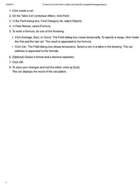 Create Formula At Autocad Table Pdf