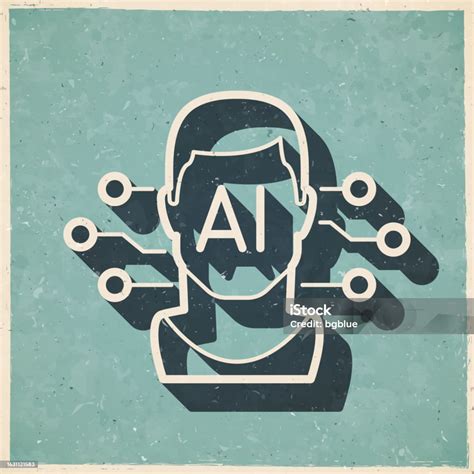 남성의 얼굴을 가진 인공 지능 Ai 복고풍 빈티지 스타일의 아이콘 오래된 질감의 종이 사람 얼굴에 대한 스톡 벡터 아트 및 기타 이미지 사람 얼굴 인공지능 0명