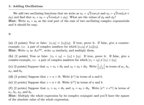 Solved 1 Adding Oscillations We Add Two Oscillating