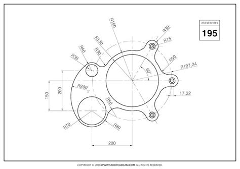 2D CAD EXERCISES 195 STUDYCADCAM Cad Drawing Autocad Isometric