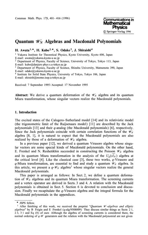 pdf quantum { scr w} n algebras and macdonald polynomials
