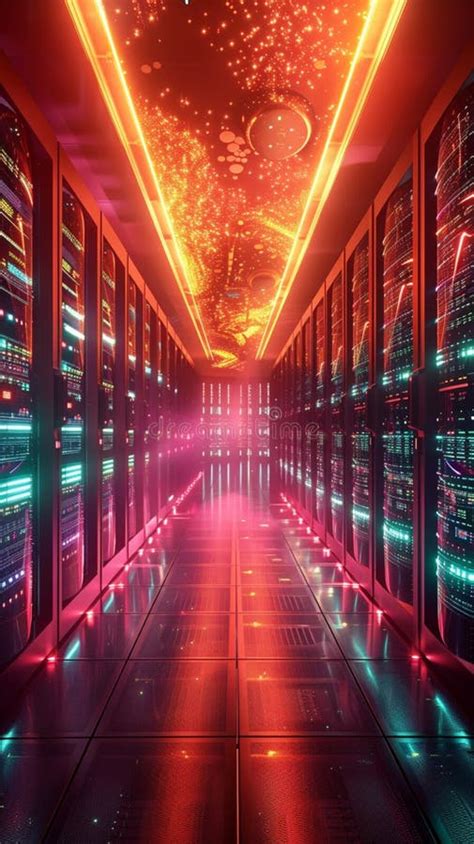 Tech Driven Infrastructure 3d Rendered Server Room With Vibrant Data
