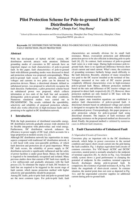Pdf Pilot Protection Scheme For Pole To Ground Fault In Dc Distribution Network