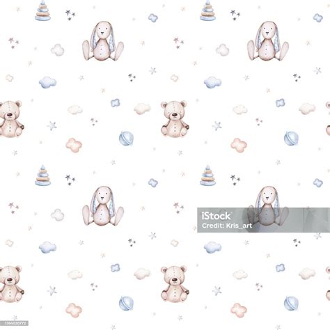 수채화 신생아 소년 원활한 패턴 아기 소년 생일 파란색 배경 천막 새로 태어난 아기와 프리그랜드 여성 배경 주제에 대한 스톡