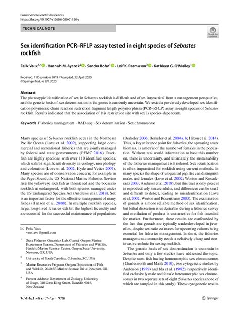 Pdf Sex Identification Pcr Rflp Assay Tested In Eight Species Of