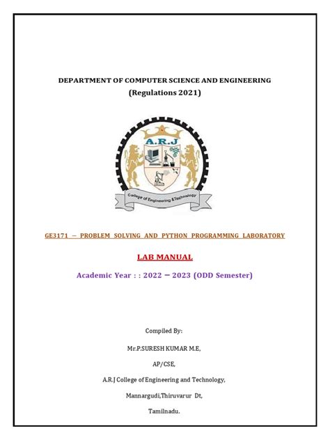 Ge3171 Problem Solving And Python Programming Laboratory Manual 2