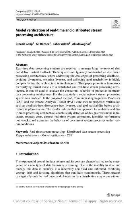 Model Verification Of Real Time And Distributed Stream Processing