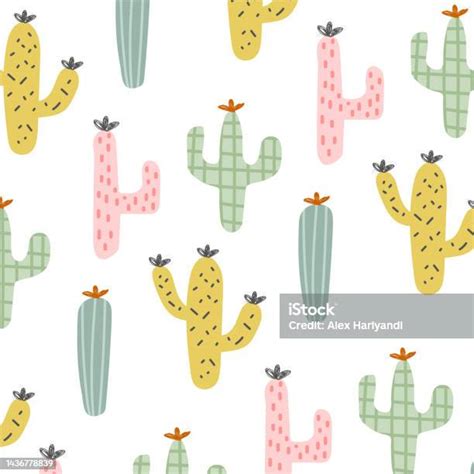 화려한 귀여운 선인장 트렌디 한 완벽 한 패턴입니다 직물 월페이퍼 섬유 포장에 사용할 수 있습니다 벡터 그림 0명에 대한 스톡 벡터 아트 및 기타 이미지 Istock