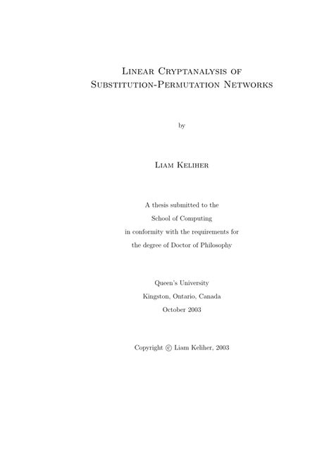 Pdf Linear Cryptanalysis Of Substitution Permutation Networks