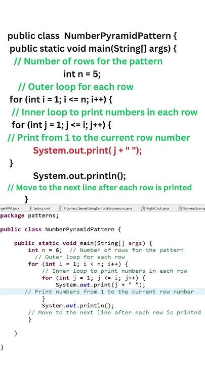 Number Pyramid Pattern Java Program Automation Testing Selenium