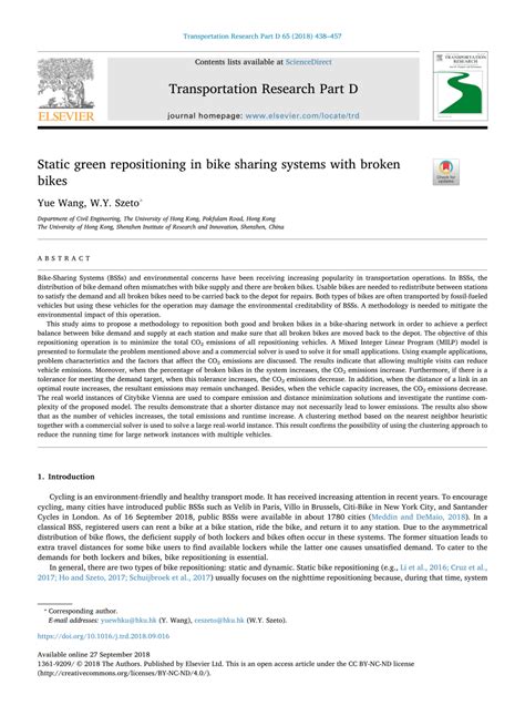 Pdf Static Green Repositioning In Bike Sharing Systems With Broken Bikes