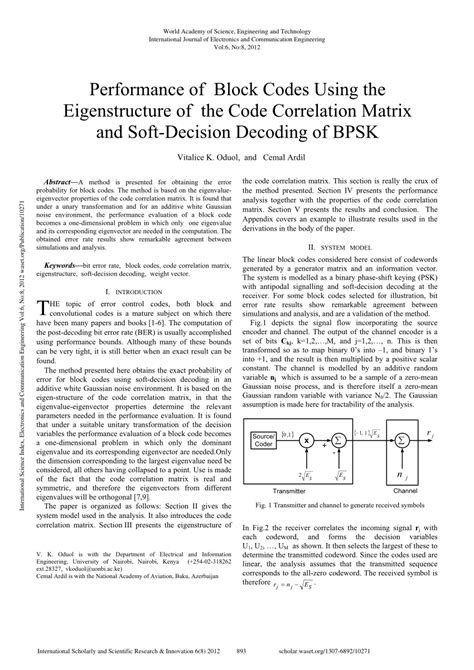 Pdf Performance Of Block Codes Using The Eigenstructure Of The Code Correlation Matrix And