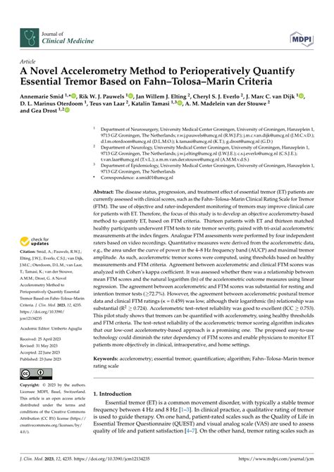 Pdf A Novel Accelerometry Method To Perioperatively Quantify Essential Tremor Based On Fahn