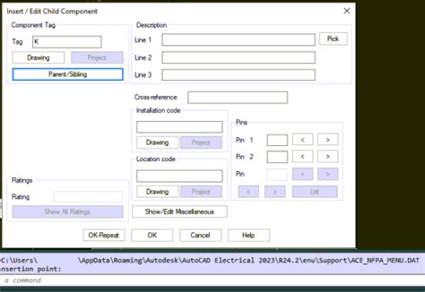 Autocad Electrical 中的“插入 编辑辅元件”对话框无响应