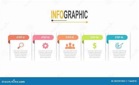 5 Steps Rectangle Infographic Template Business Data Infochart