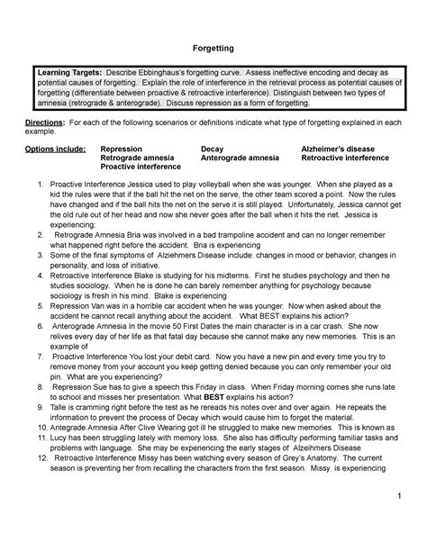 Forgetting Jjjjj Forgetting Learning Targets Describe Ebbinghauss Forgetting Curve Assess