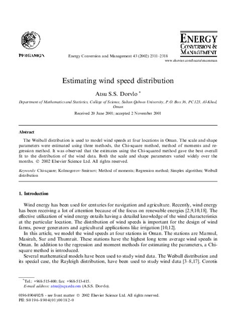 Pdf Estimating Wind Speed Distribution