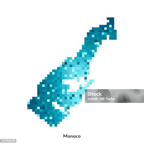 모나코지도의 단순한 얼음 같은 파란색 모양으로 벡터 격리 된 기하학적 일러스트레이션 Nft 템플릿의 픽셀 아트 스타일입니다 그라디언트 텍스처가 있는 점선 로고 0명에 대한