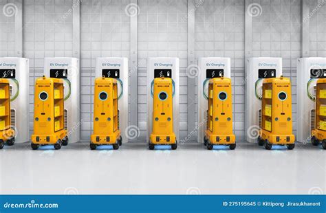 warehouse robots or robotic assistants deliver boxes stock image
