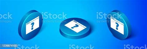 파란색 배경에 격리 된 물음표 아이콘이있는 아이소메트릭 브라우저 인터넷 통신 프로토콜 파란색 원 버튼입니다 벡터 일러스트레이션 3차원 형태에 대한 스톡 벡터 아트 및 기타