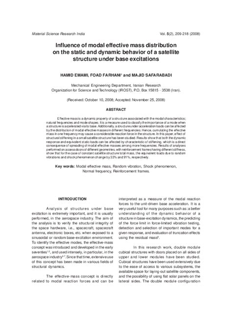 Pdf Influence Of Modal Effective Mass Distribution On The Static And Dynamic Behavior Of A