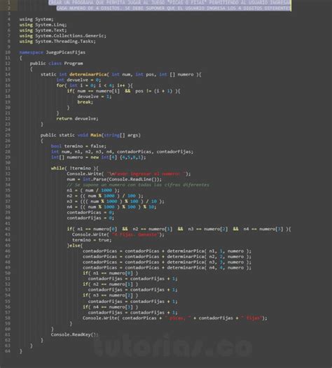 Funciones VisualStudio C Juego Picas Y Fijas Tutorias Co
