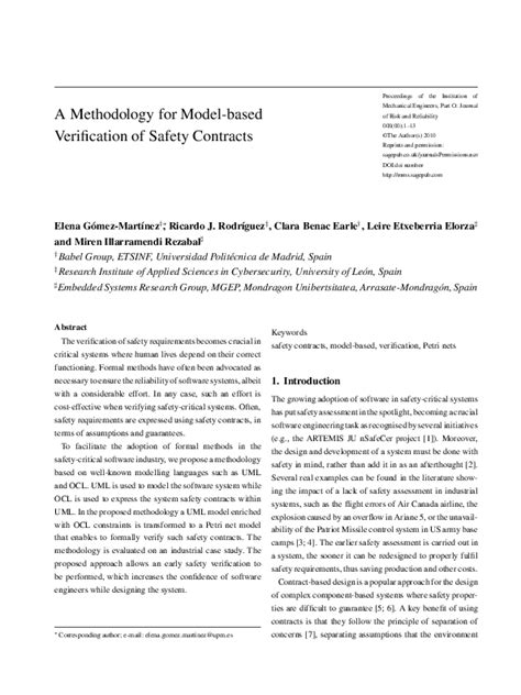Pdf A Methodology For Model Based Verification Of Safety Contracts And Performance