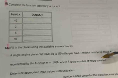 solved 5 complete the function table for y 1 2 x 3 6a fill in the