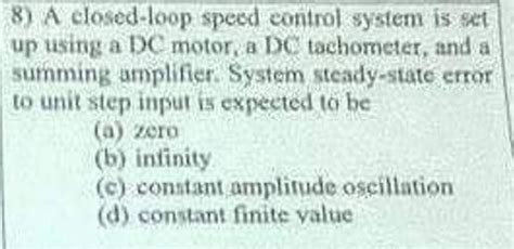 Solved A Closed Loop Speed Control System Is Set Up Using Chegg
