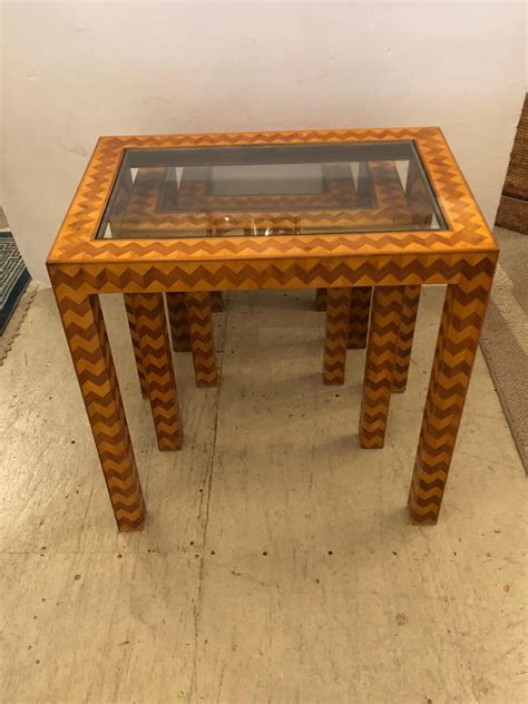 Sensational Trio Of Italian Zig Zag Marquetry Mid Century Modern Nesting Tables For Sale At