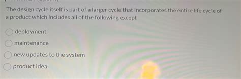 Solved The Design Cycle Itself Is Part Of A Larger Cycle Chegg Com