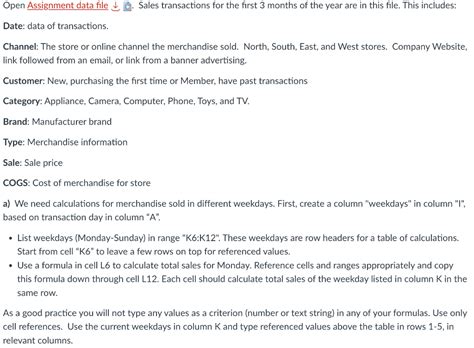 Open Assignment Data File ↓ Sales Transactions For