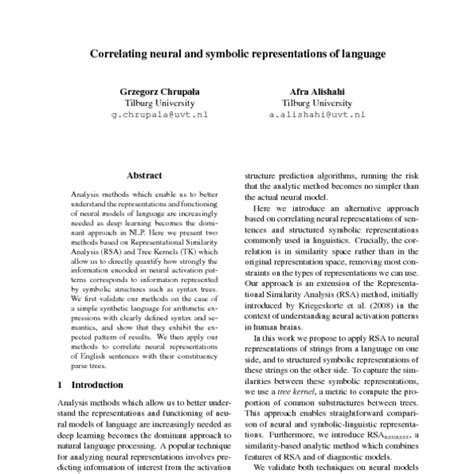Correlating Neural And Symbolic Representations Of Language Acl Anthology