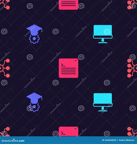 Set Computer Monitor Graduation Cap Web Developer Programming Code