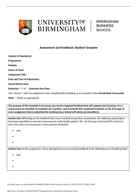 Assignment Cover Sheet Davin Gajananan V2 University Of Birmingham