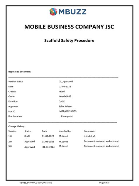 Scaffold Safety Procedure Pdf Scaffolding Risk
