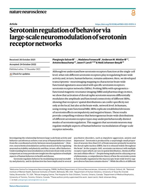 Serotonin Regulation Of Behavior Via Large Scale Neuromodulation Of Serotonin Receptor Networks