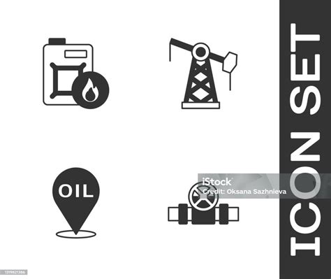 금속 파이프 및 밸브 모터 오일 캐니스터 리필 가솔린 연료 위치 및 오일 펌프 잭 아이콘을 설정합니다 벡터 0명에 대한 스톡 벡터 아트 및 기타 이미지 Istock