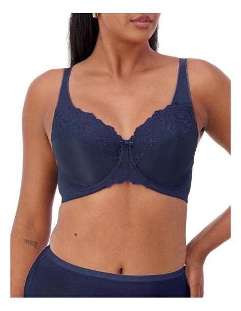 Triumph Embroidered Minimiser Underwire Bra In Deep Cobolt Blue Myer