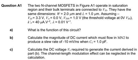 Solved Figure A Question A The Two N Channel MOSFETS In Chegg