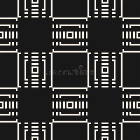 Vector Monochrome Geometric Seamless Pattern With Small Squares Lines Grid Stock Vector