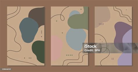 추상 벡터 배경 집합입니다 손으로 다양한 비정질 모양 선 및 객체를 그린 음소거 파스텔 색상의 현대적인 트렌디 한 일러스트