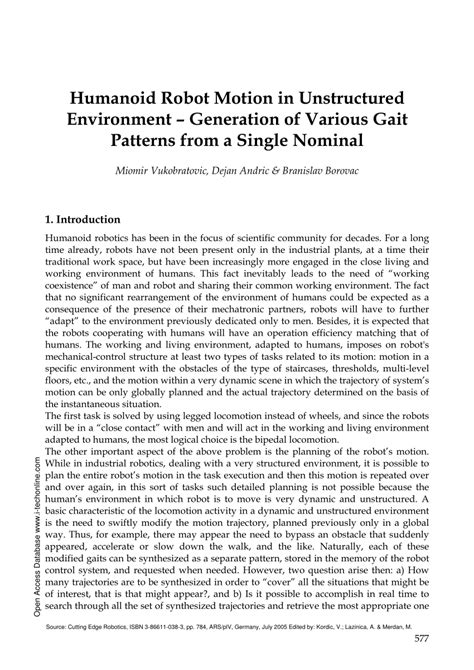 Pdf Humanoid Robot Motion In Unstructured Environment Generation Of Various Gait Patterns