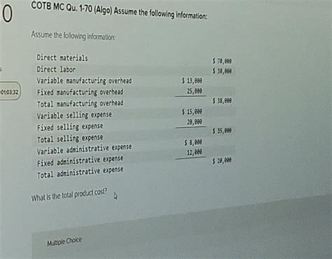 Solved СОТВ Mc Qu 170 Algo Assume The Following