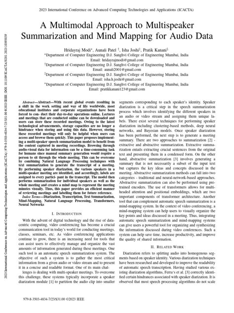 A Multimodal Approach To Multispeaker Summarization And Mind Mapping For Audio Data Pdf Deep